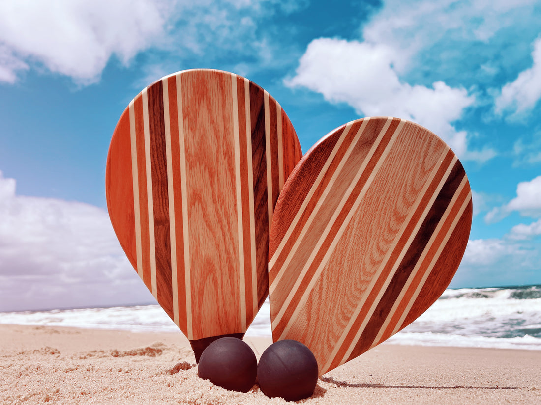 Wooden Frescobol Beach Paddle Ball Set with 2pcs Paddles and 2 Balls ...